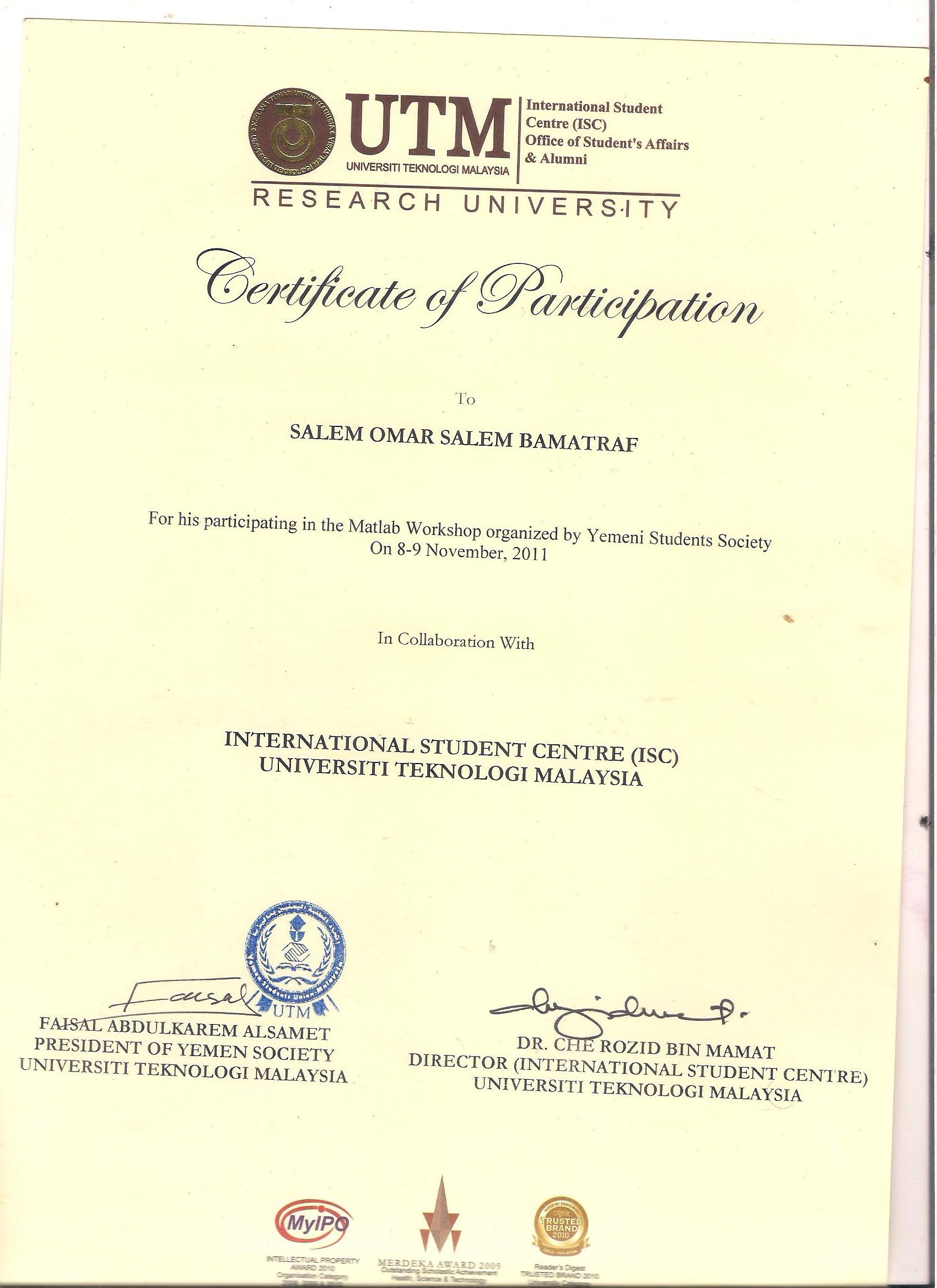 My Certificates and Achievements - MyePortfolio@UTM