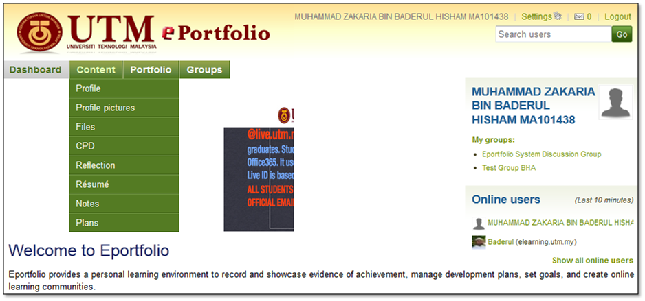 Introduction to E-Portfolio and Reflection - MyePortfolio@UTM